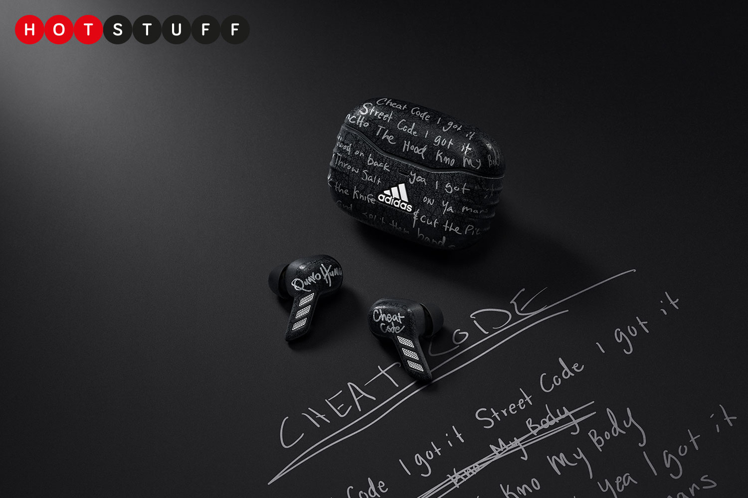 Cheat Code: Adidas' limited edition earbuds are covered in Quavo lyrics ...